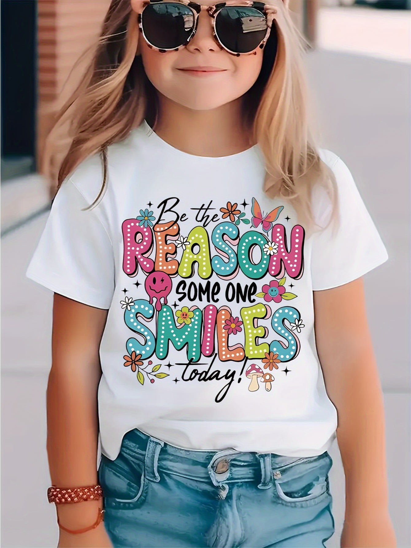 Be The Reason Someone Smiles Today & Cartoon Flowers Graphic Print Tee ...