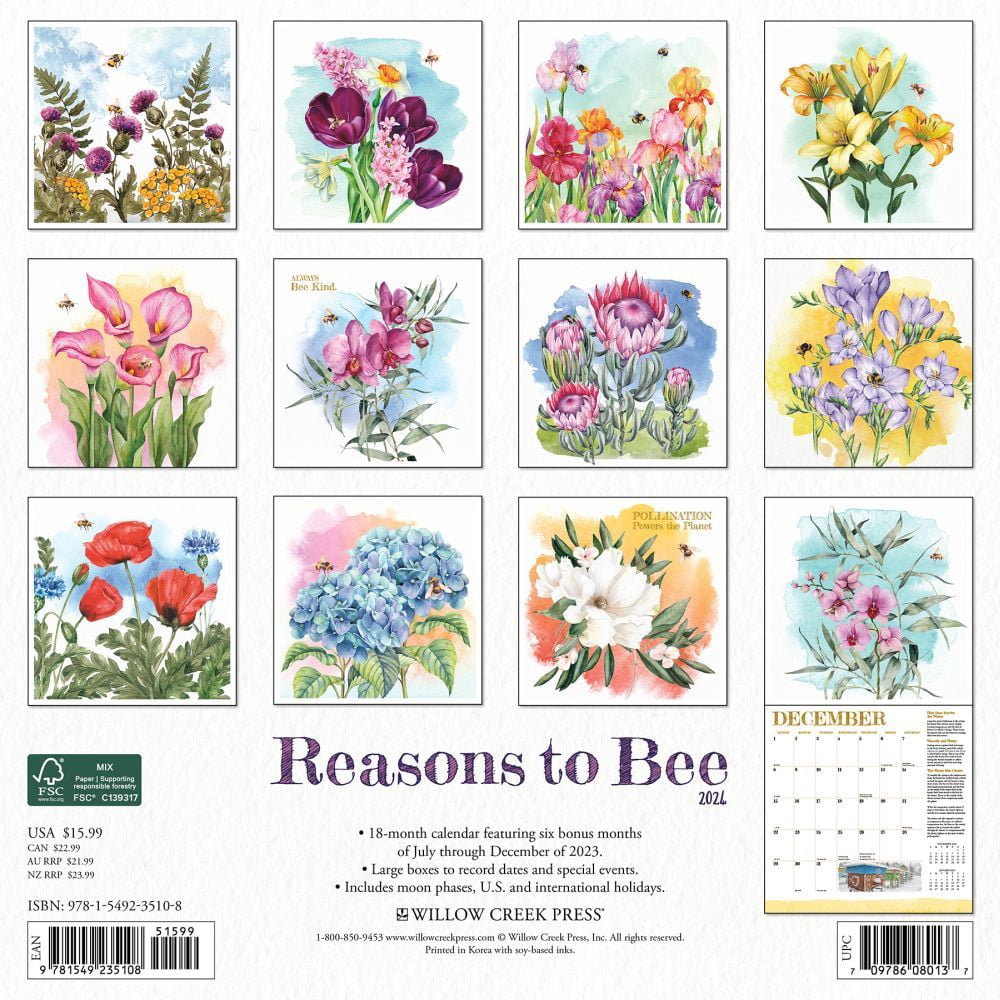 Reasons to Bee 2024 12 X 12 Wall Calendar (Inspirational Art Calendar ...