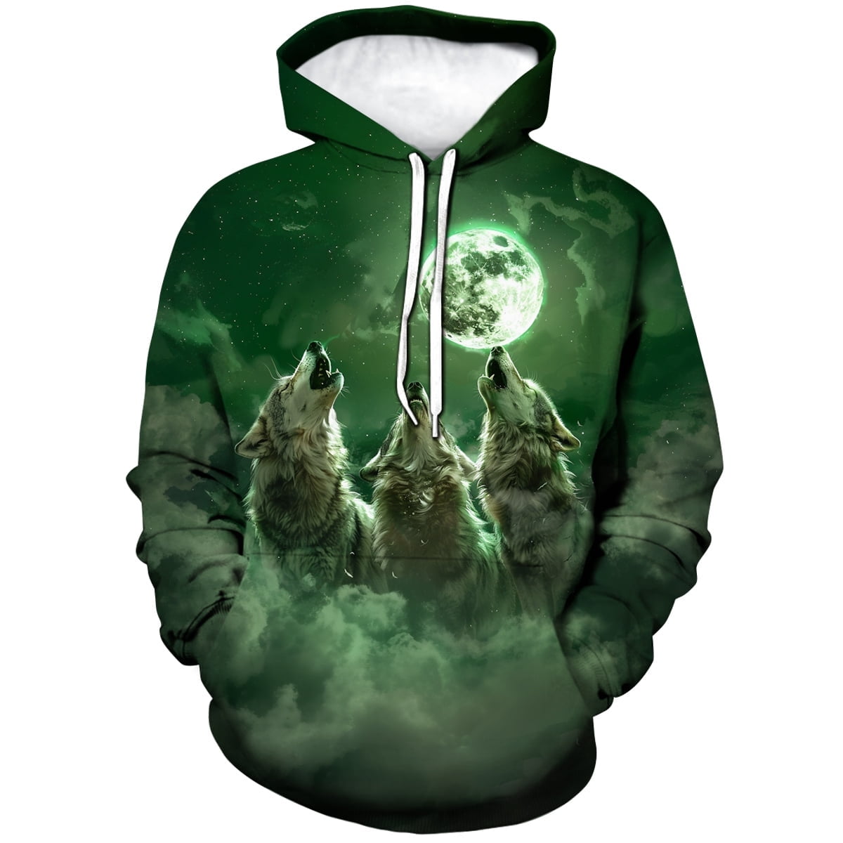 Rebaike Men's 3D Three Wolves Howling at Moon Hoodie Forest Wolf Cosmic ...