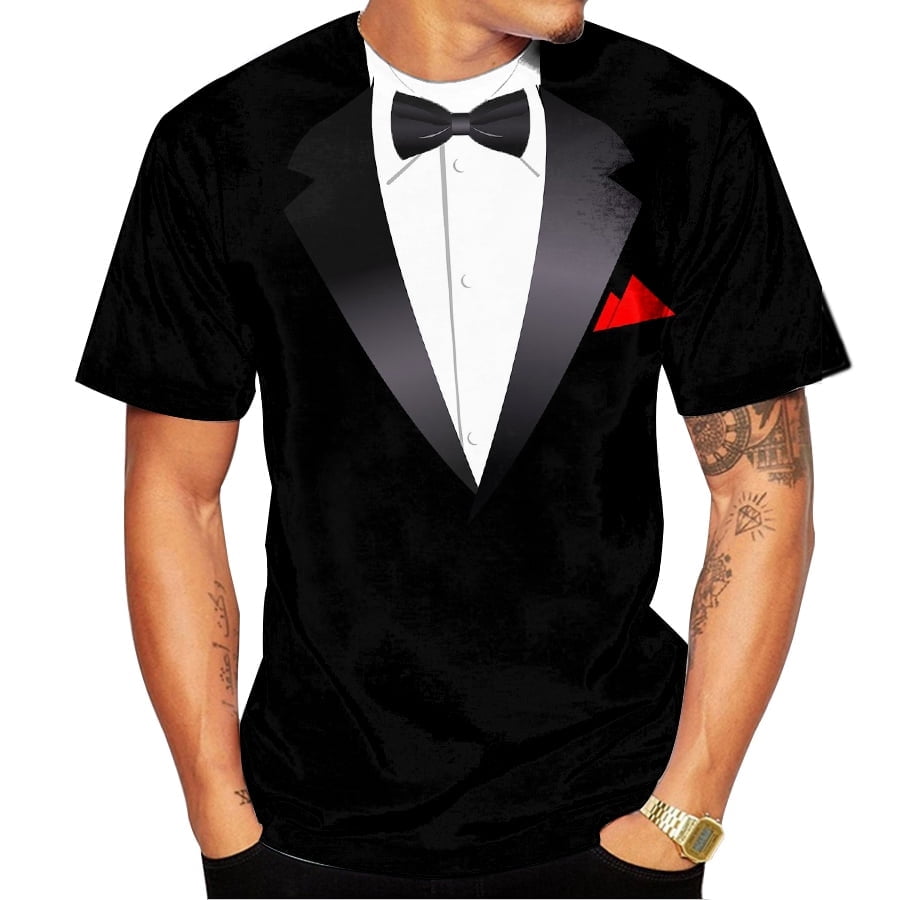 Rebaike Men's Tuxedo Print T-Shirt Faux Suit Graphic Tee All-Over ...