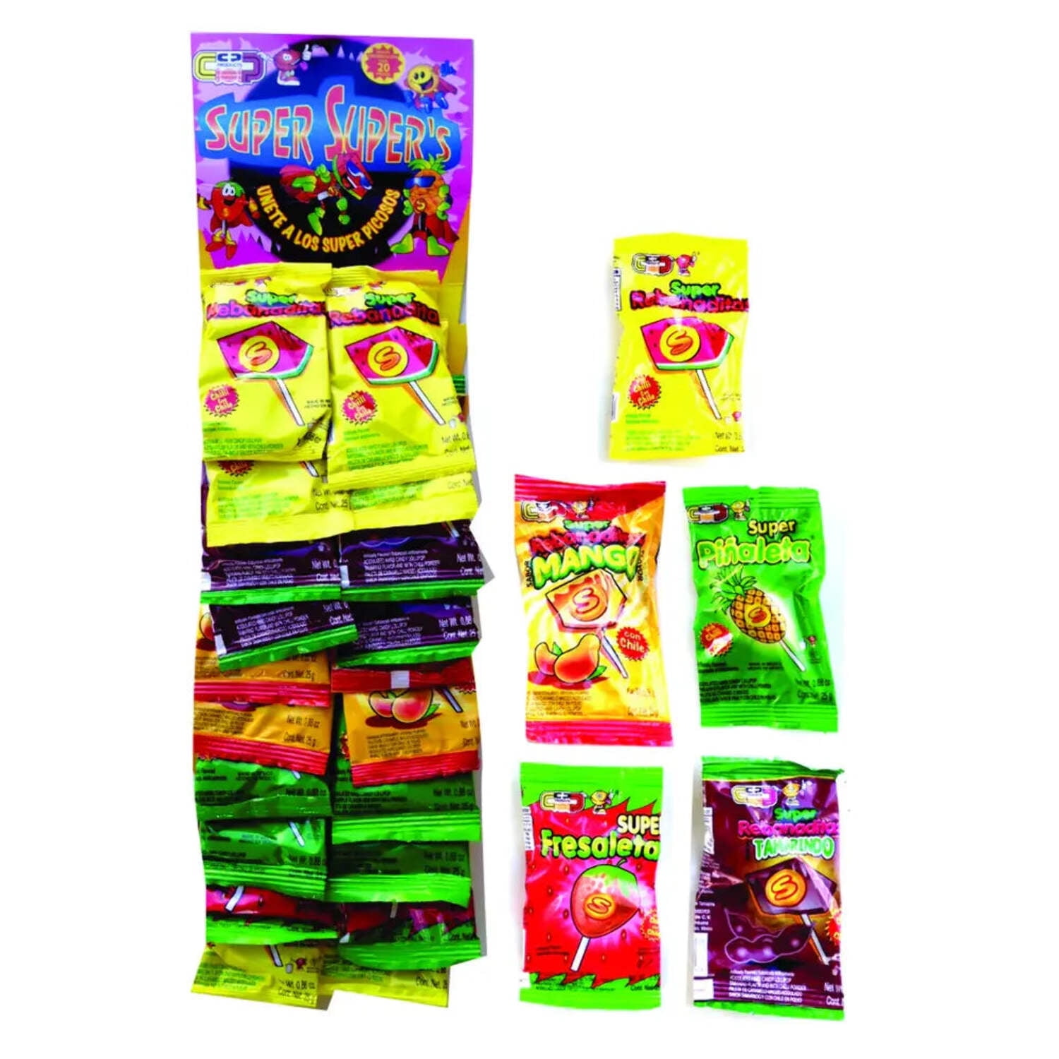 Rebanaditas Super Strip Mix Flavor Lollipops (8x20ct) .88 oz - Walmart.com