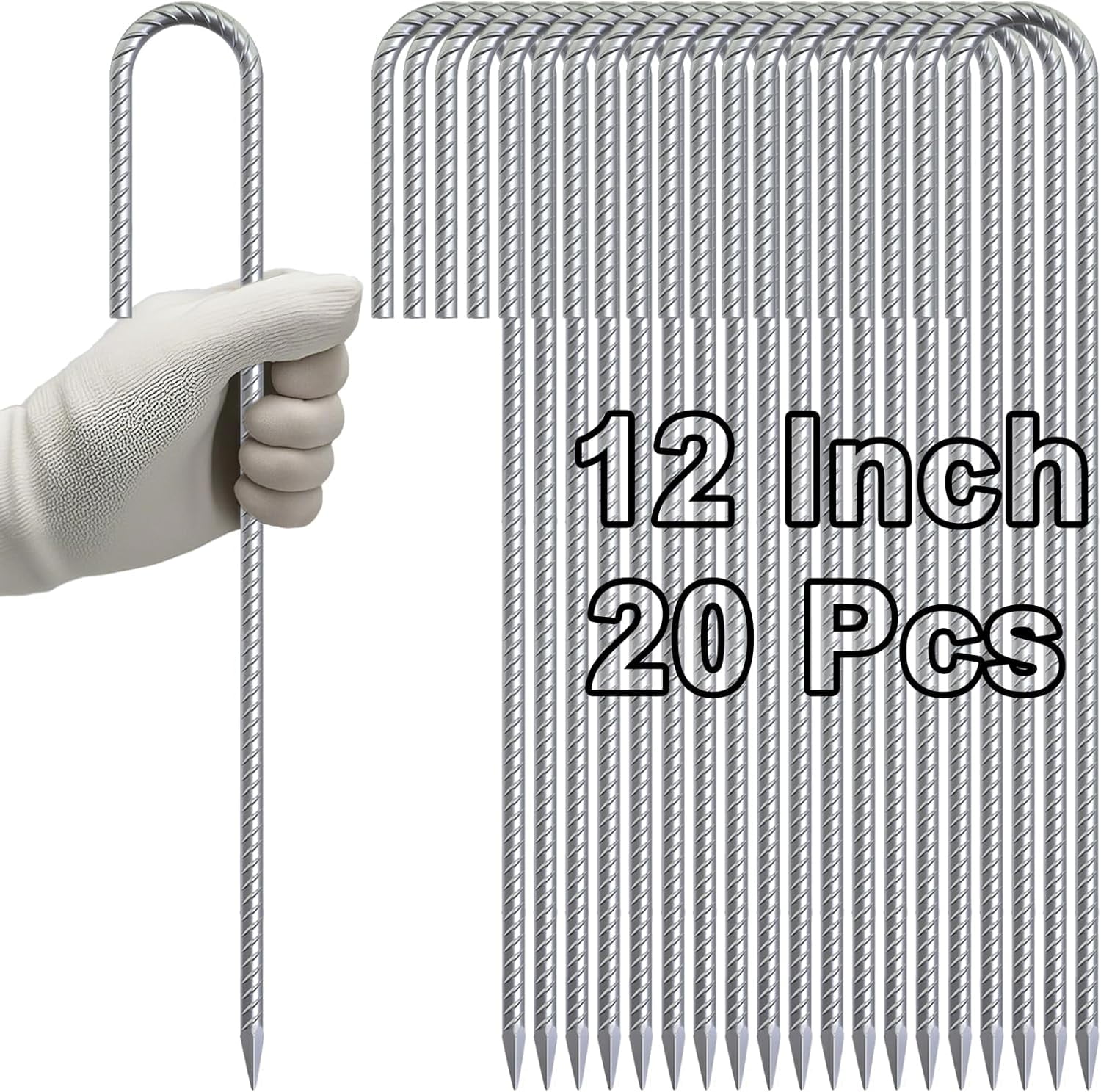 Rebar-Stakes-12-Inch Galvanized Ground Spikes,20 Pack J Hook Tent ...