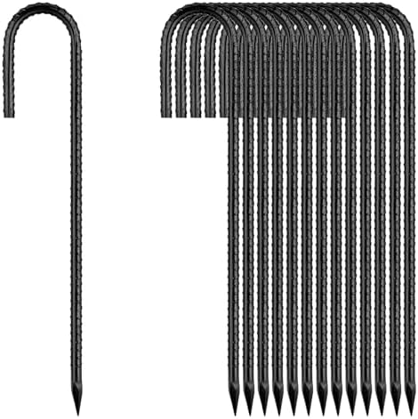 Rebar-Stakes-12-Inch, Ground Stakes Heavy Duty J-Hook Black Coated Anti ...