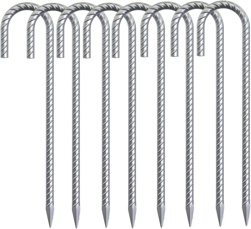 Rebar Stakes 16 inch, 3/8" Diameter Heavy Duty J Hook Stakes 8 Pack ...