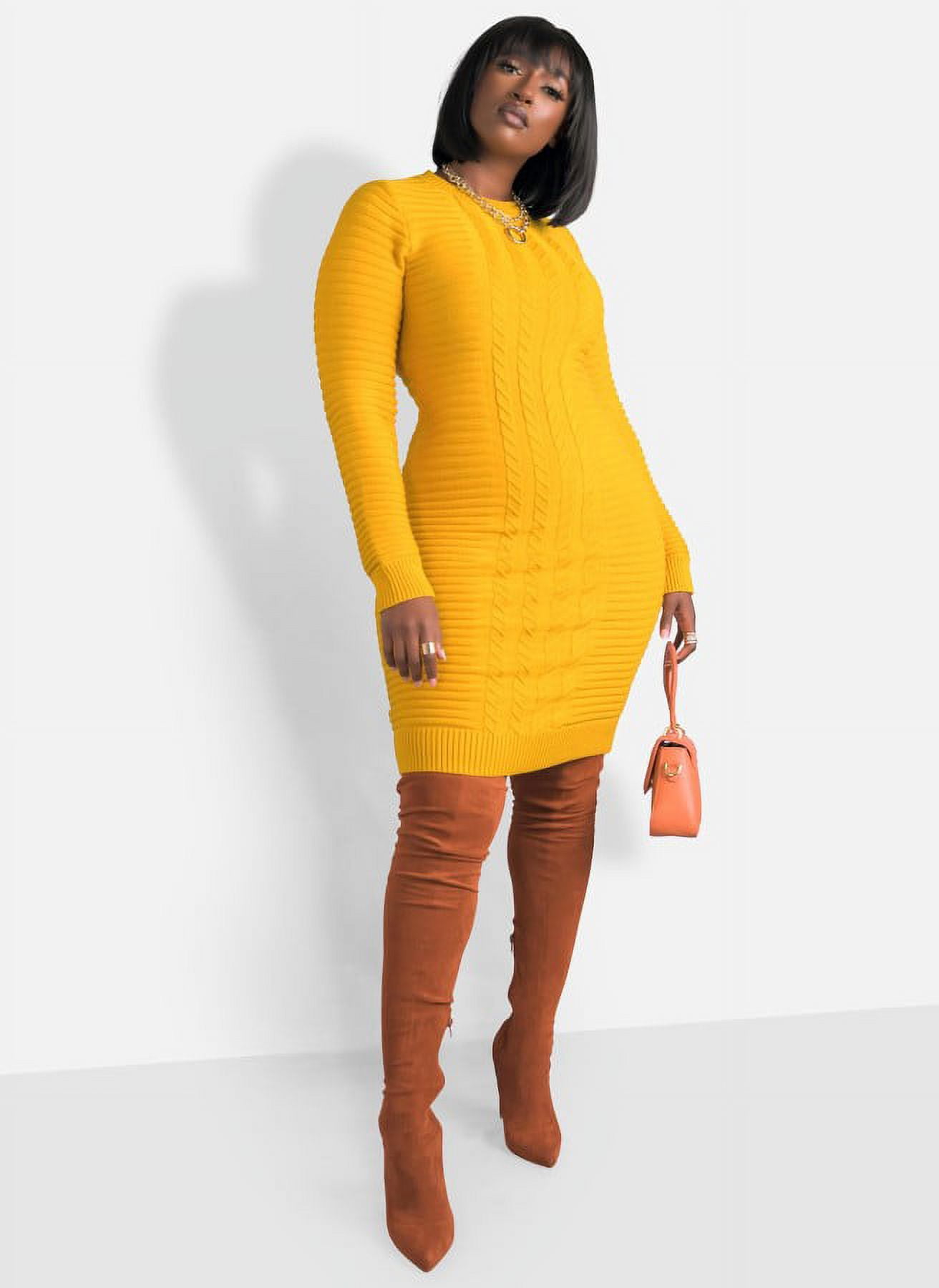 Rebdolls Women's Plus Heavy Knit Bodycon Mini Dress - Mustard - 2X ...