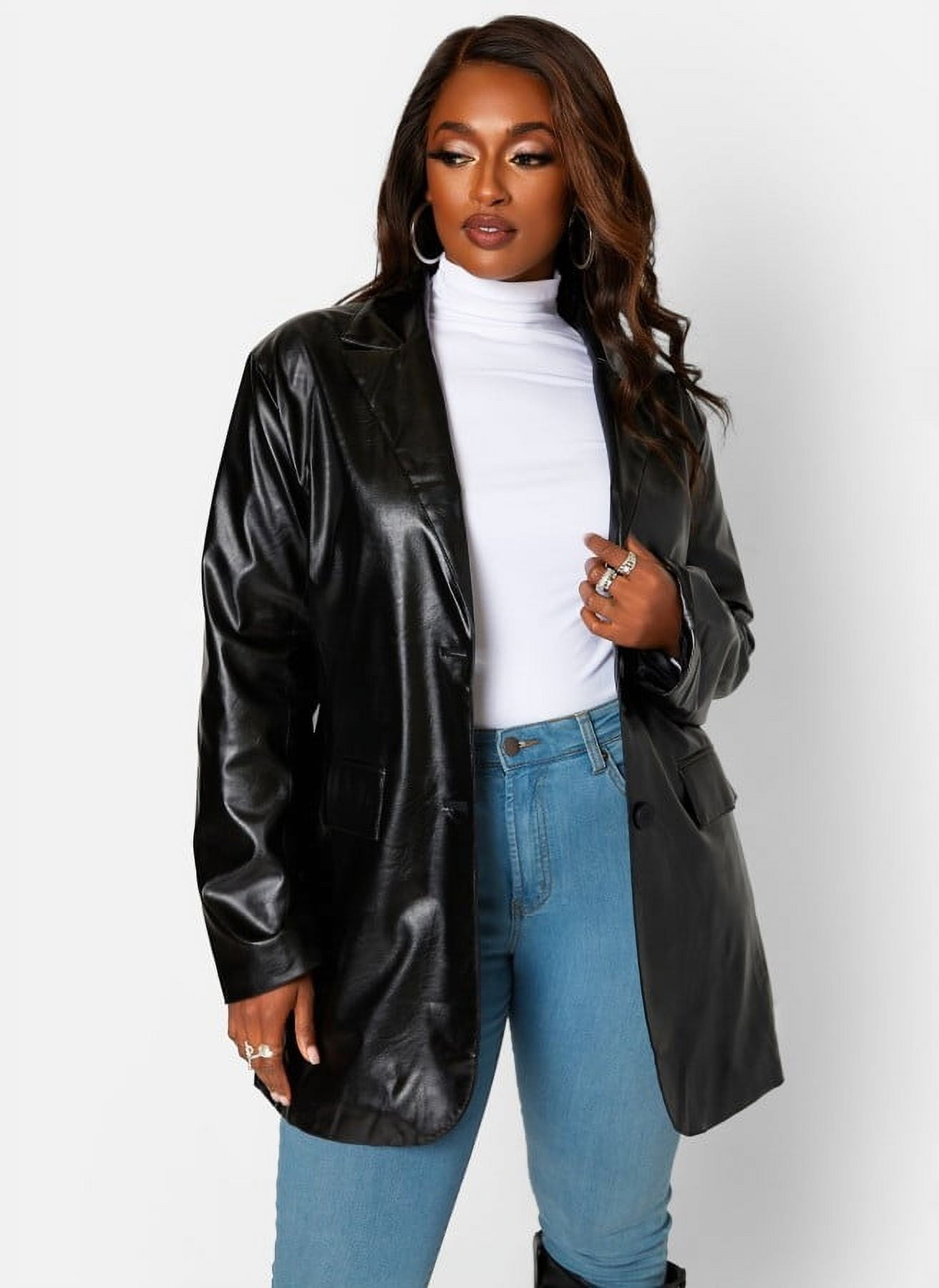 Rebdolls Women's Plus Vegan Leather Oversized Blazer - Black - 4X ...
