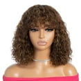 Rebecca Fashion Highlight Brown Blonde Curly Bob Wigs With Bangs Human