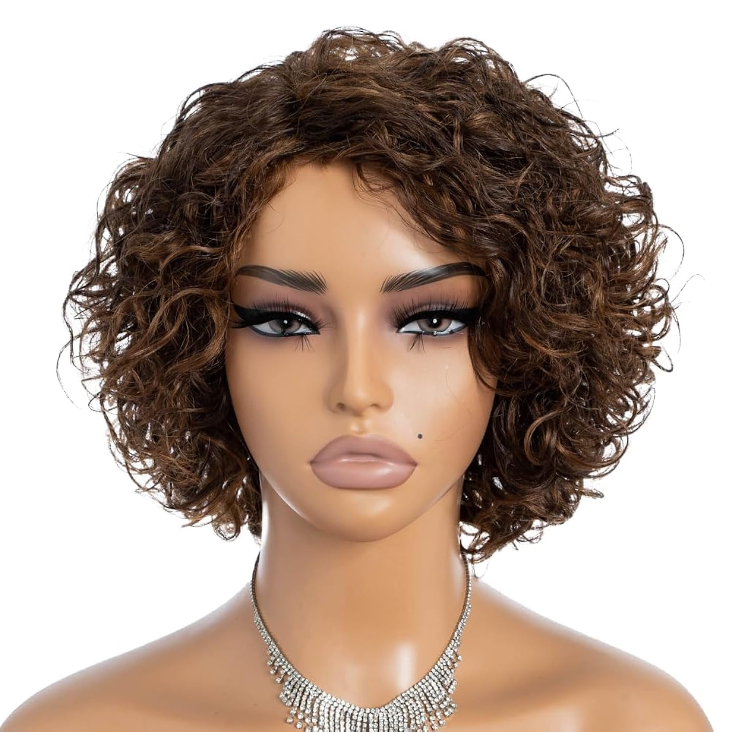 Rebecca Fashion Short Curly Human Hair Wigs for Black Women Side Part ...