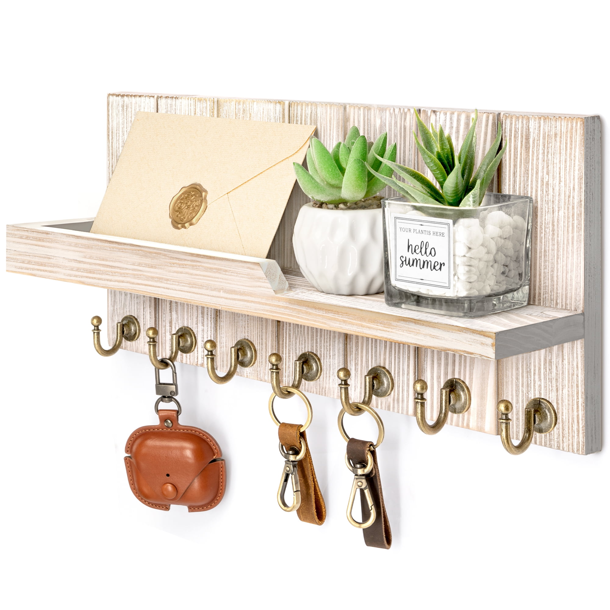 Rebee Vision Wall Mount Key Holder Mail Organizer with Shelf Natural ...