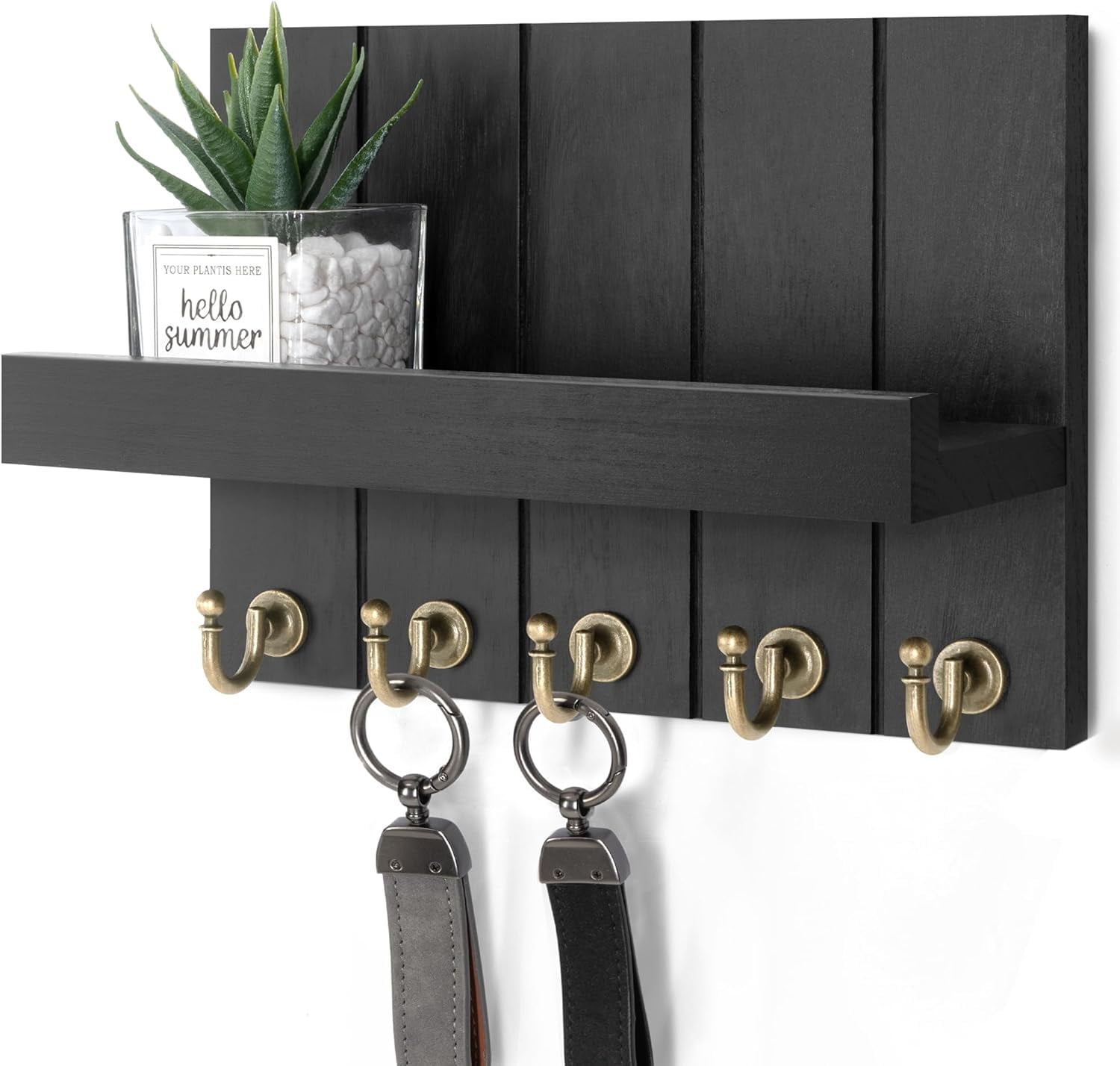 Rebee Vision Key Holder Wall Mount with 5 Hooks, Black, 10inch, Modern ...