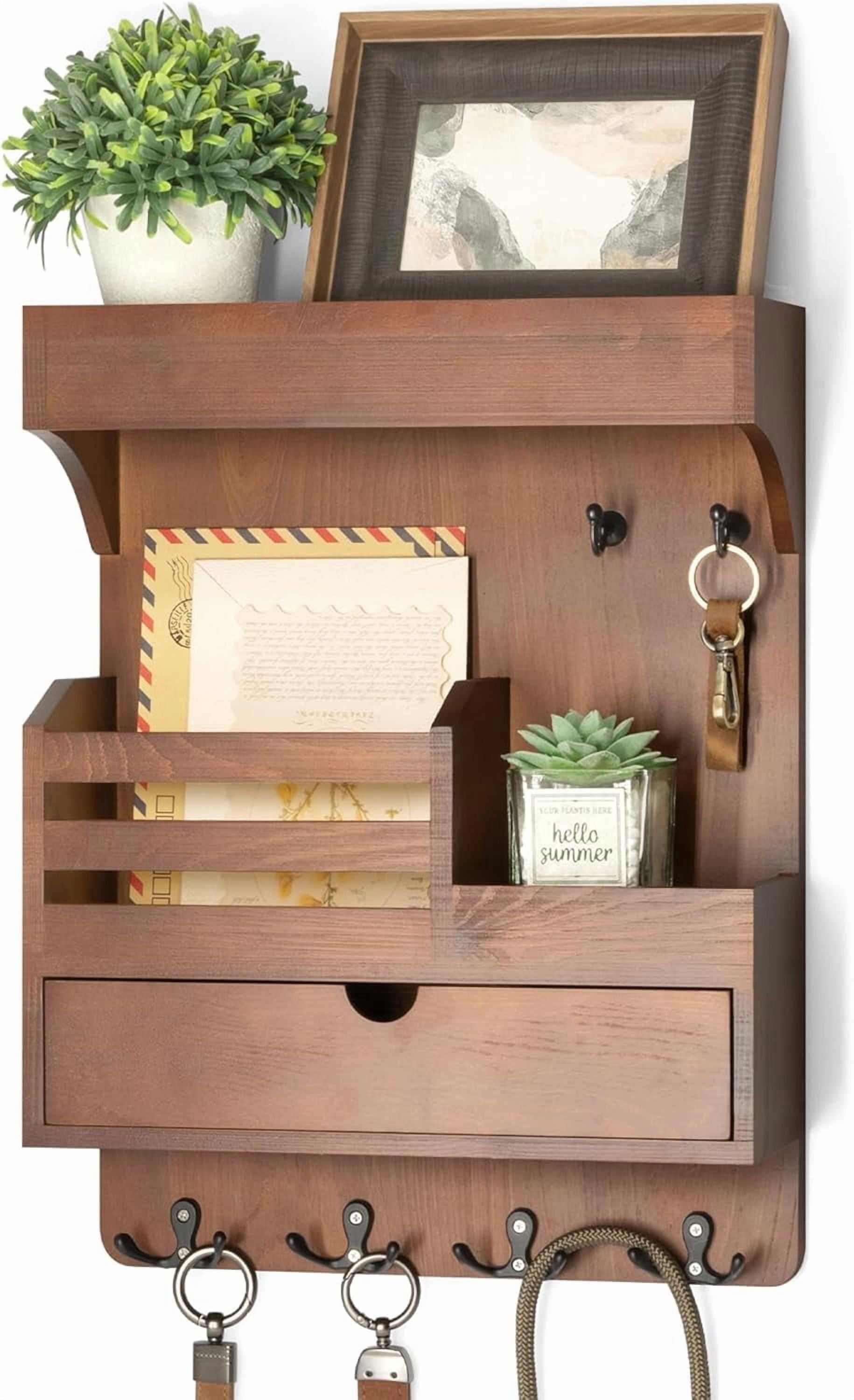 Rebee Vision Pine Wood Key Holder Wall Mount with Drawer Organizer ...