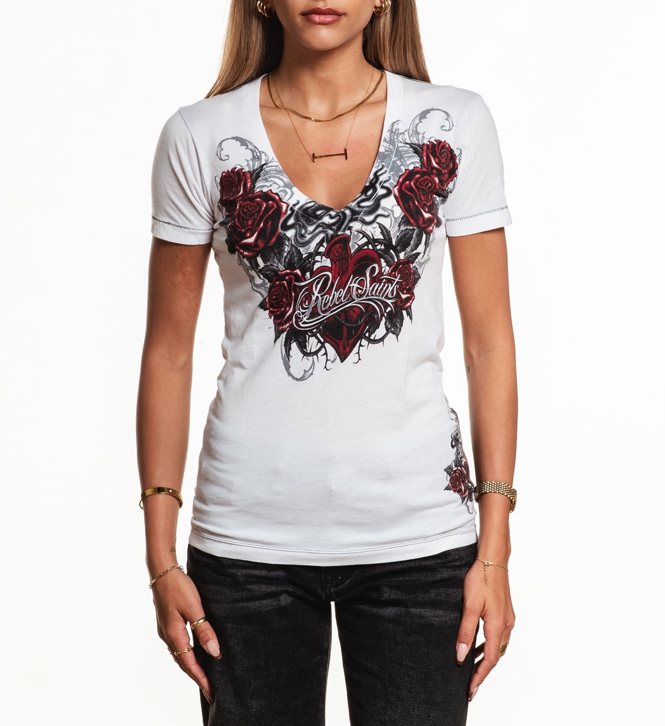 Rebel Saint By Affliction Women's T-shirt Morticia - Walmart.com