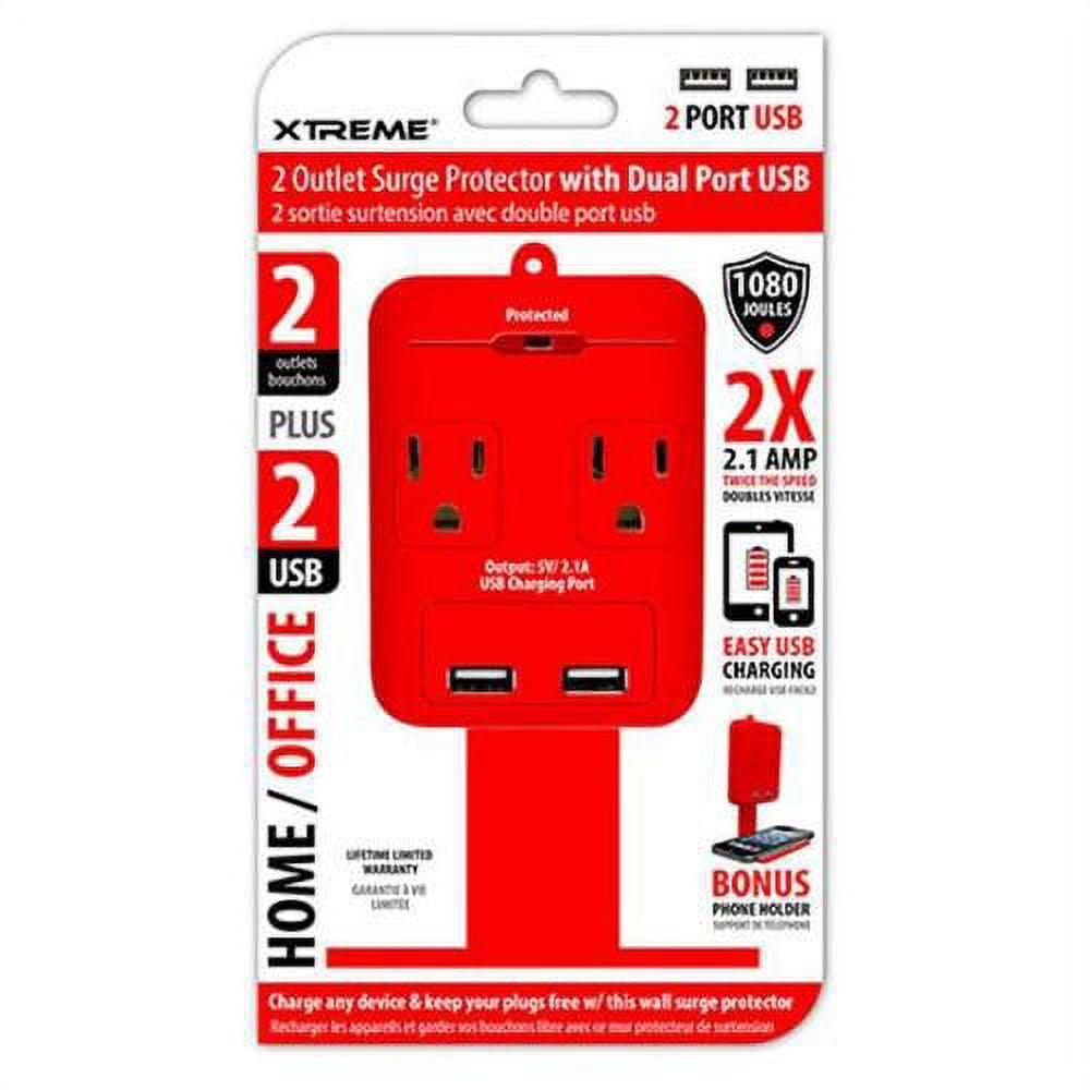 Xtreme Cables 2 Outlet Wall Tap with Dual Port USB and Shelf Power ...