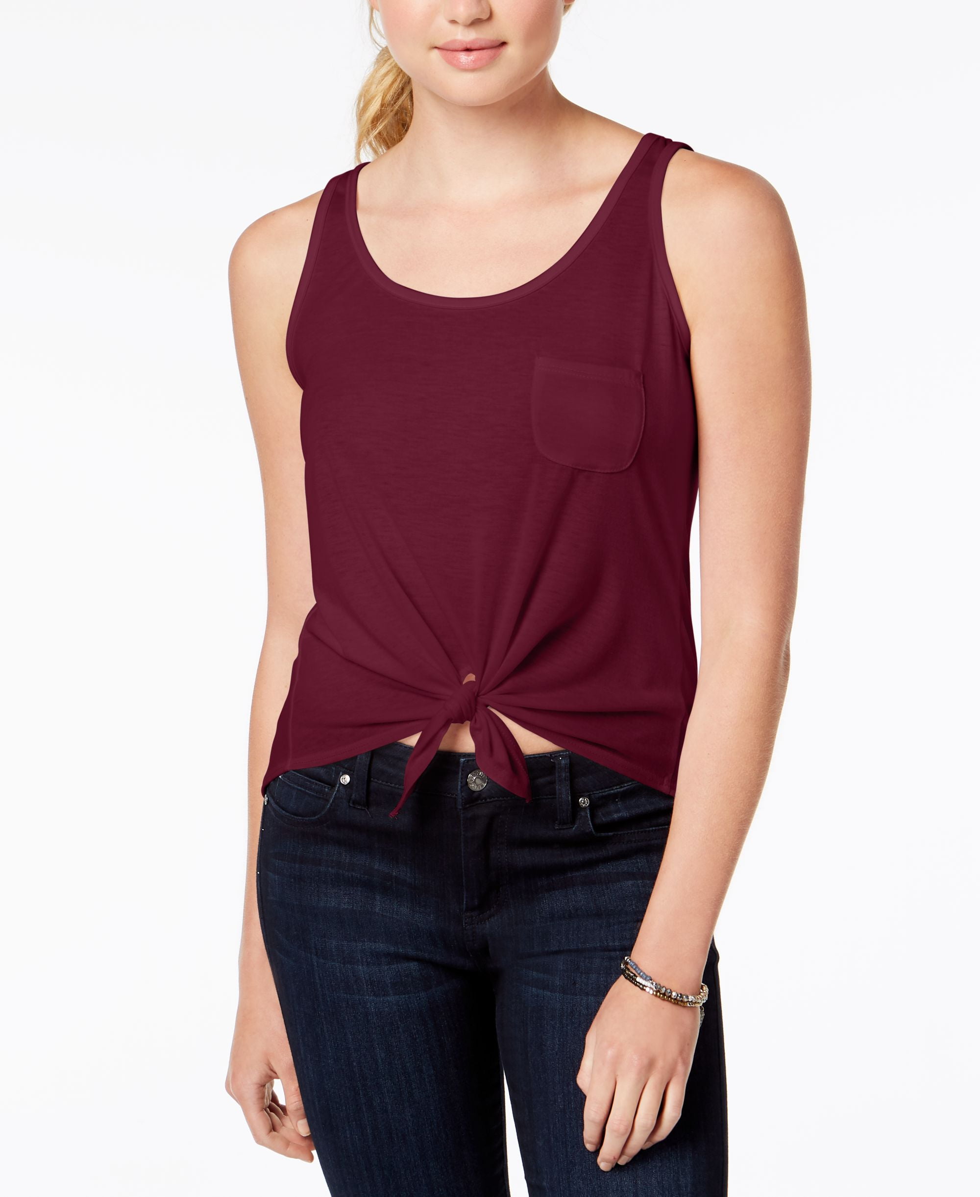 Rebellious One Juniors Tie Front Tank Top Maroon XS - Walmart.com