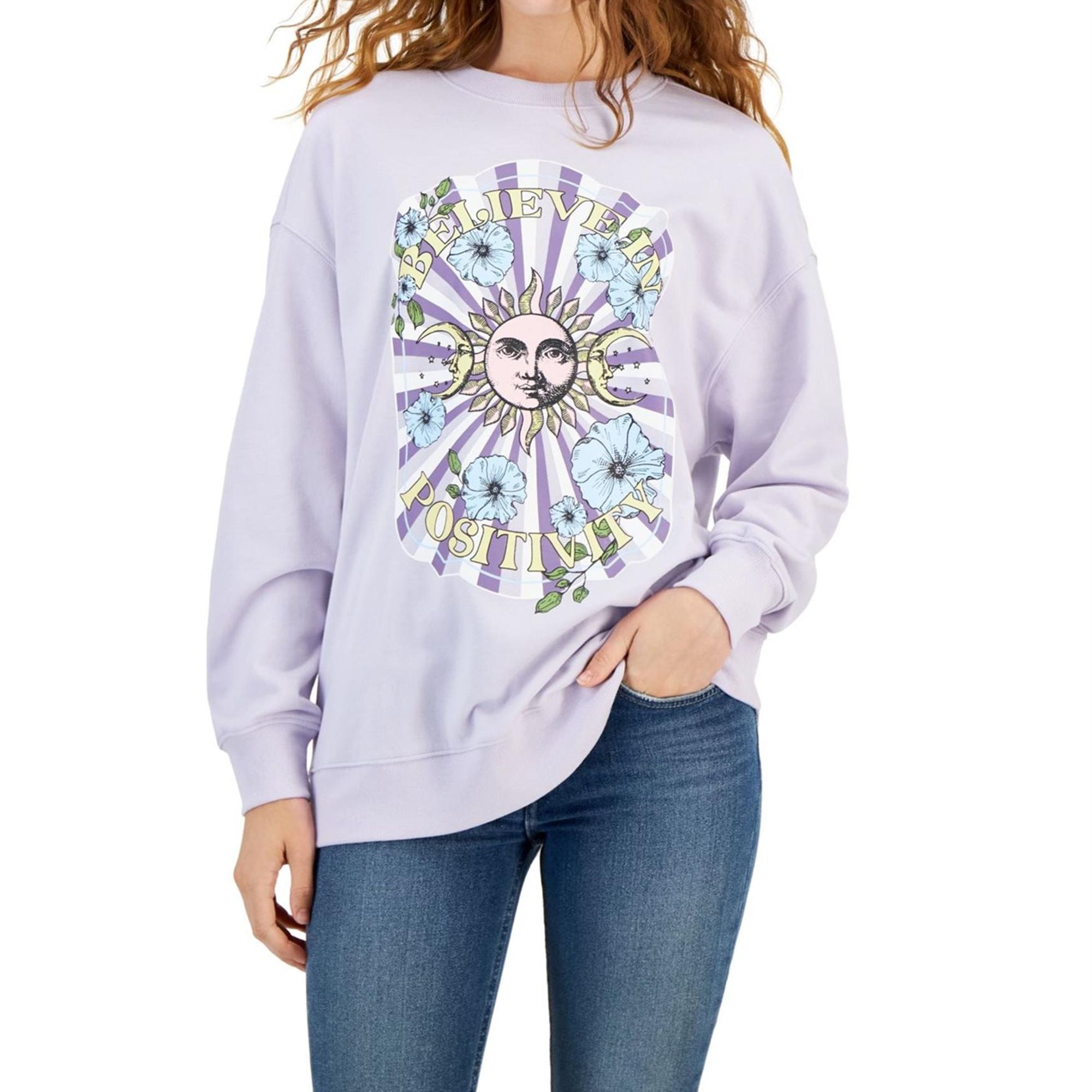 Rebellious One Womens Celestial Positivity Sweatshirt, Purple, Medium ...