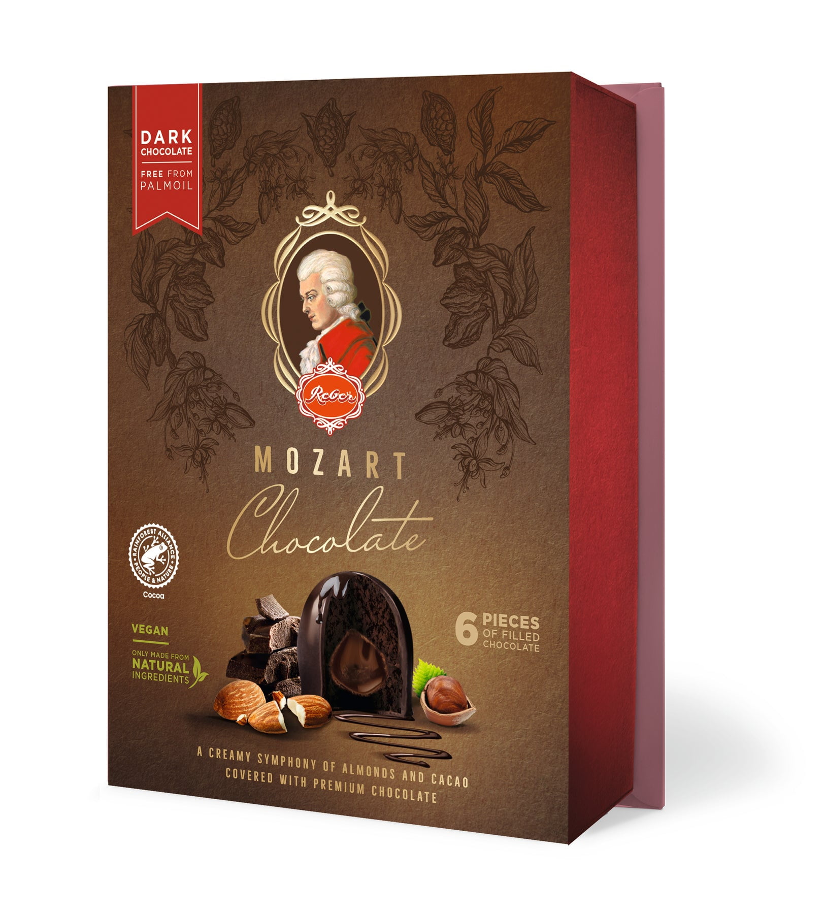 Reber Mozartkugeln Dark Chocolate Vegan, 6 Piece Box, Cocoa Marzipan ...
