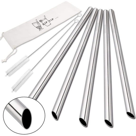 Reble 10 Inch Metal Straws for Bubble Tea Smoothies, 5 Pack Angled Tip ...