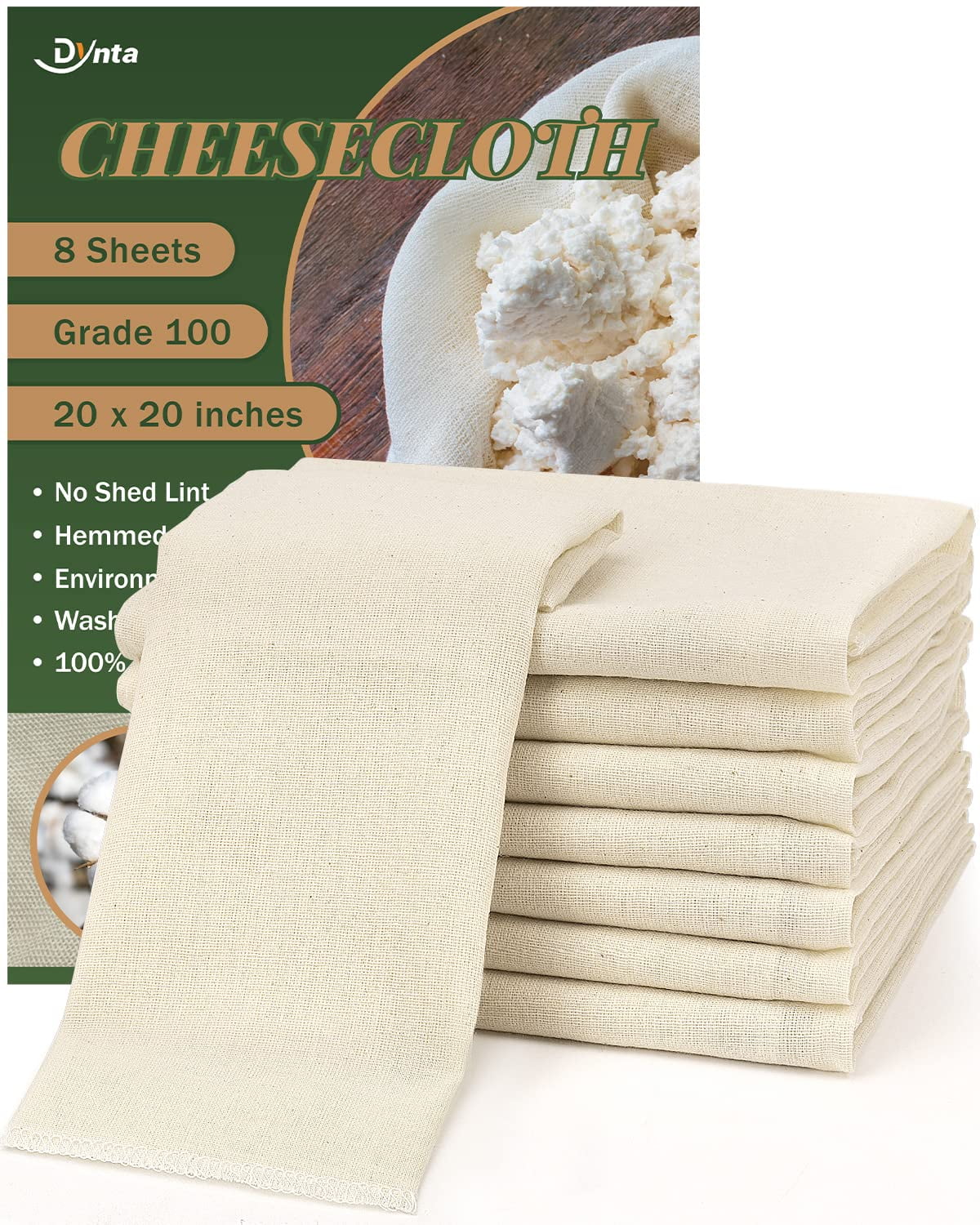 Reble Cheesecloth 20x20 Inches, 8 Pack Unbleached Cotton Grade 100 ...