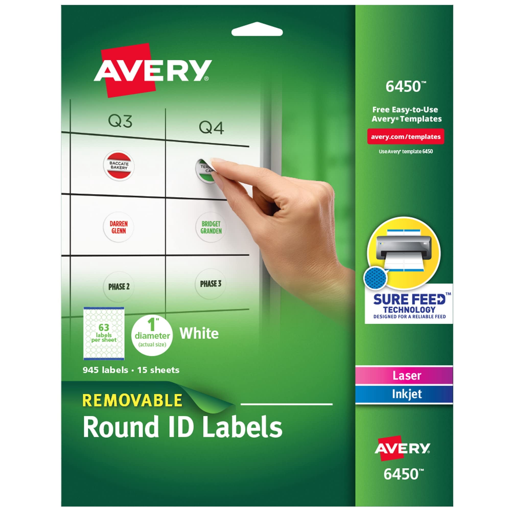 Reble Removable 1 Inch Round Stickers with Sure Feed Mechanism, 945 ...