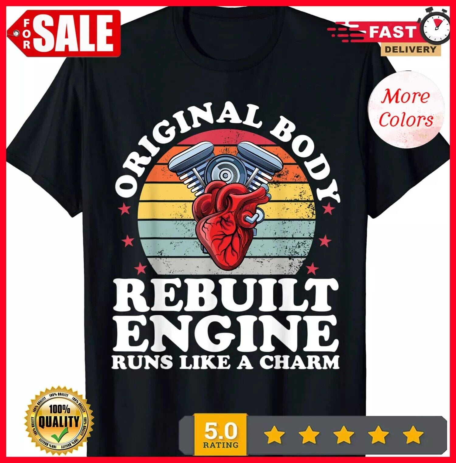 Rebuilt Engine Open Heart Surgery Recovery Survivor Gift Black T-Shirt ...