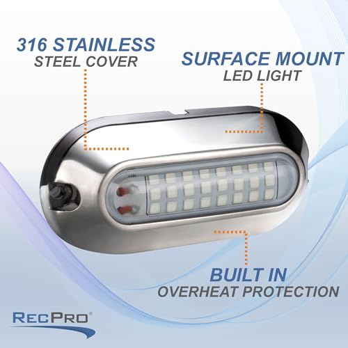RecPro 3.5" White LED Underwater Pontoon Boat Transom Light | w/ 316 ...
