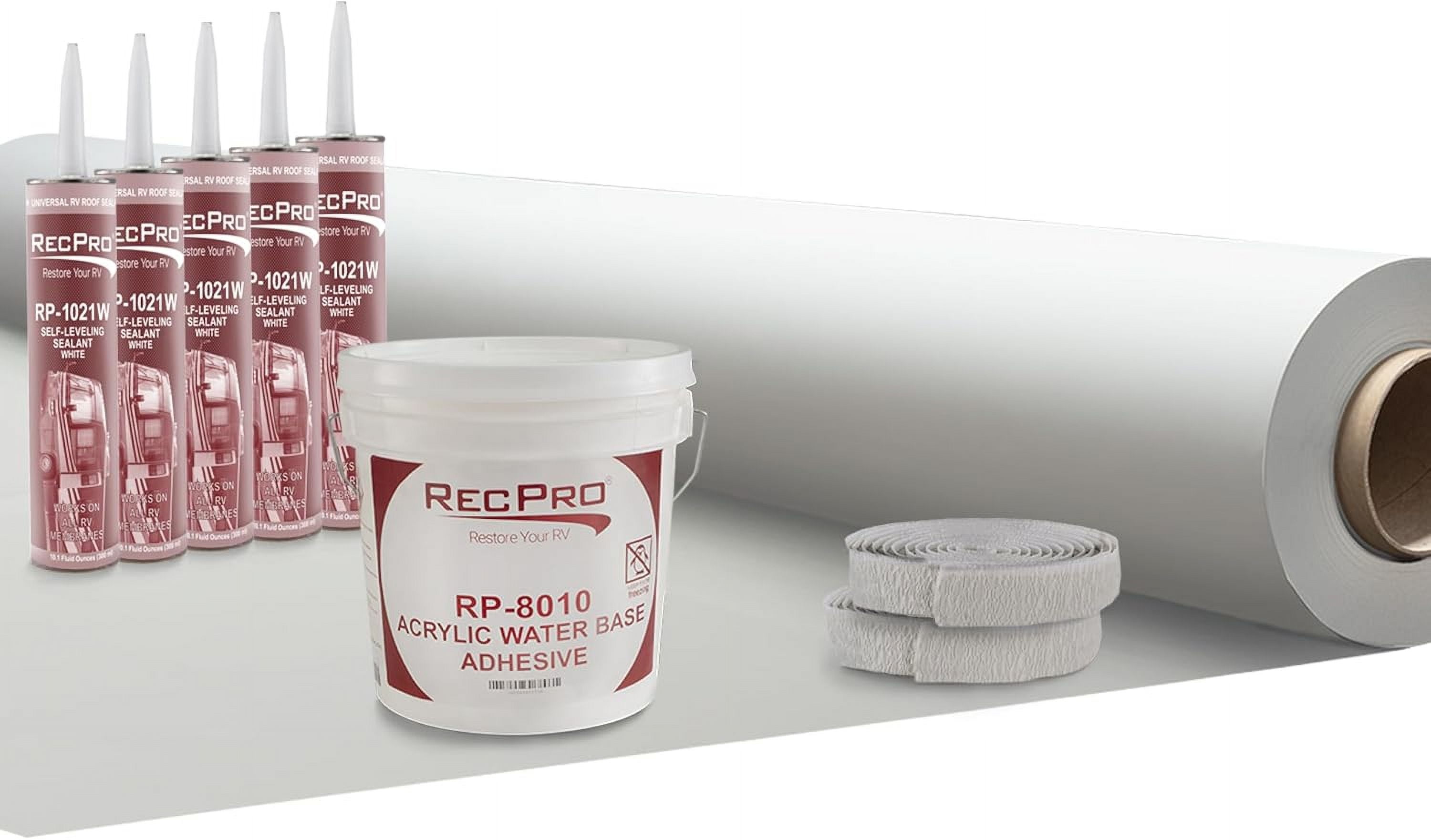 RecPro Extreme Duty RV Camper Rubber Roof Kit 9.5' Wide x 5 ft - 40 ft ...