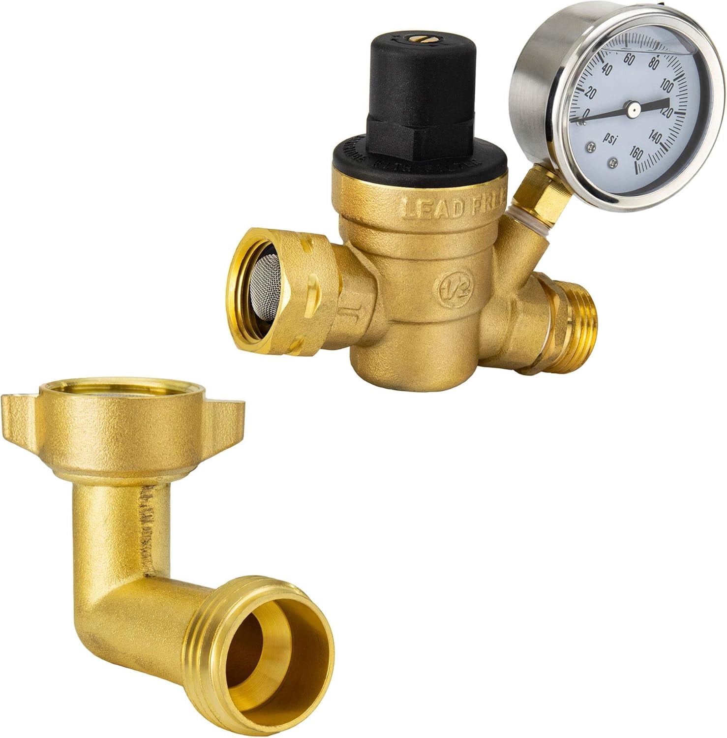 RecPro RV Brass Water Pressure Regulator with 90 Degree Fitting | RV ...