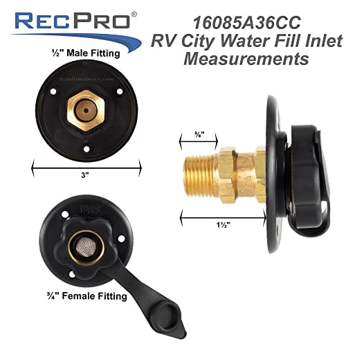 RecPro RV City Water Fill Inlet | Black | Optional Hose Elbow and or ...