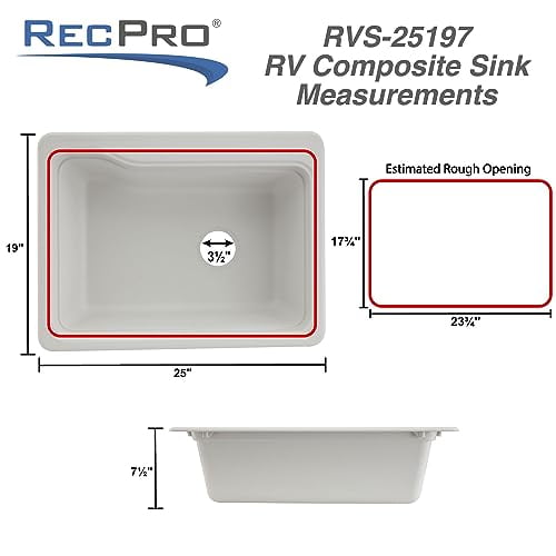 RecPro RV Composite Sink | 25inches x 19inches | Single Basin RV Sink ...