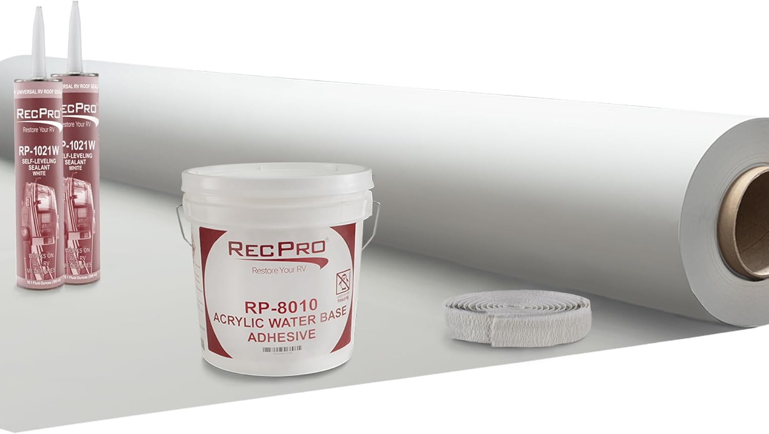 RecPro RV PVC Rubber Roof Kit | 8.5' Wide | Camper, Motor Home, Trailer ...