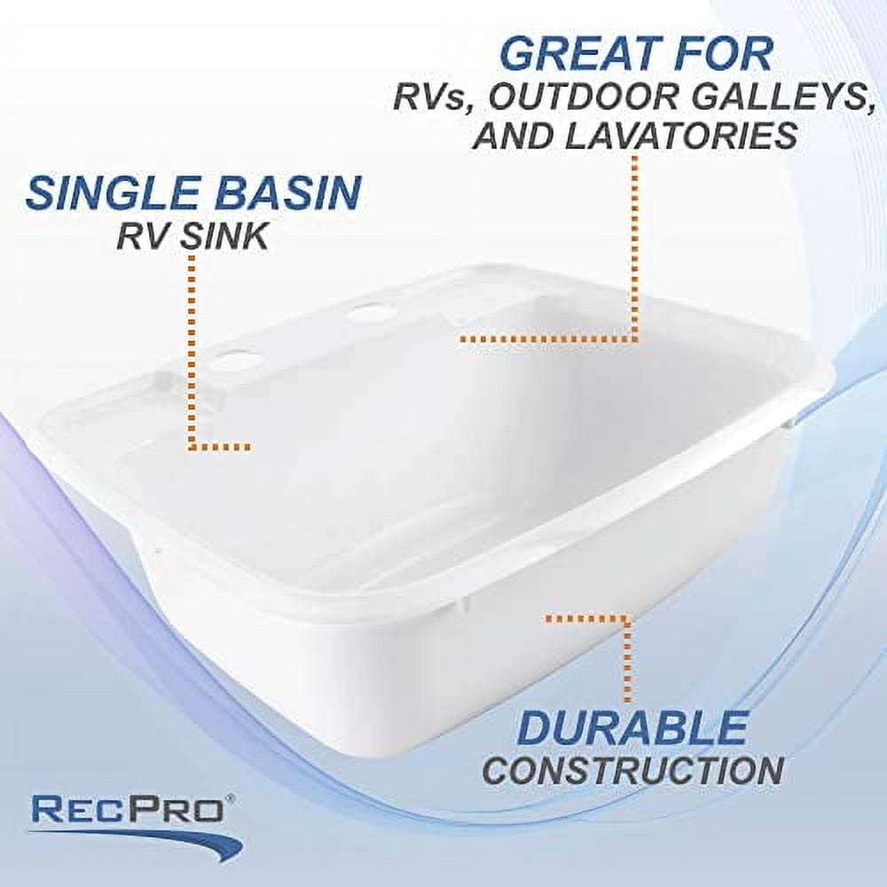 RecPro Rectangle RV Bathroom Sink | Single Bowl Lavatory Sink | Camper ...