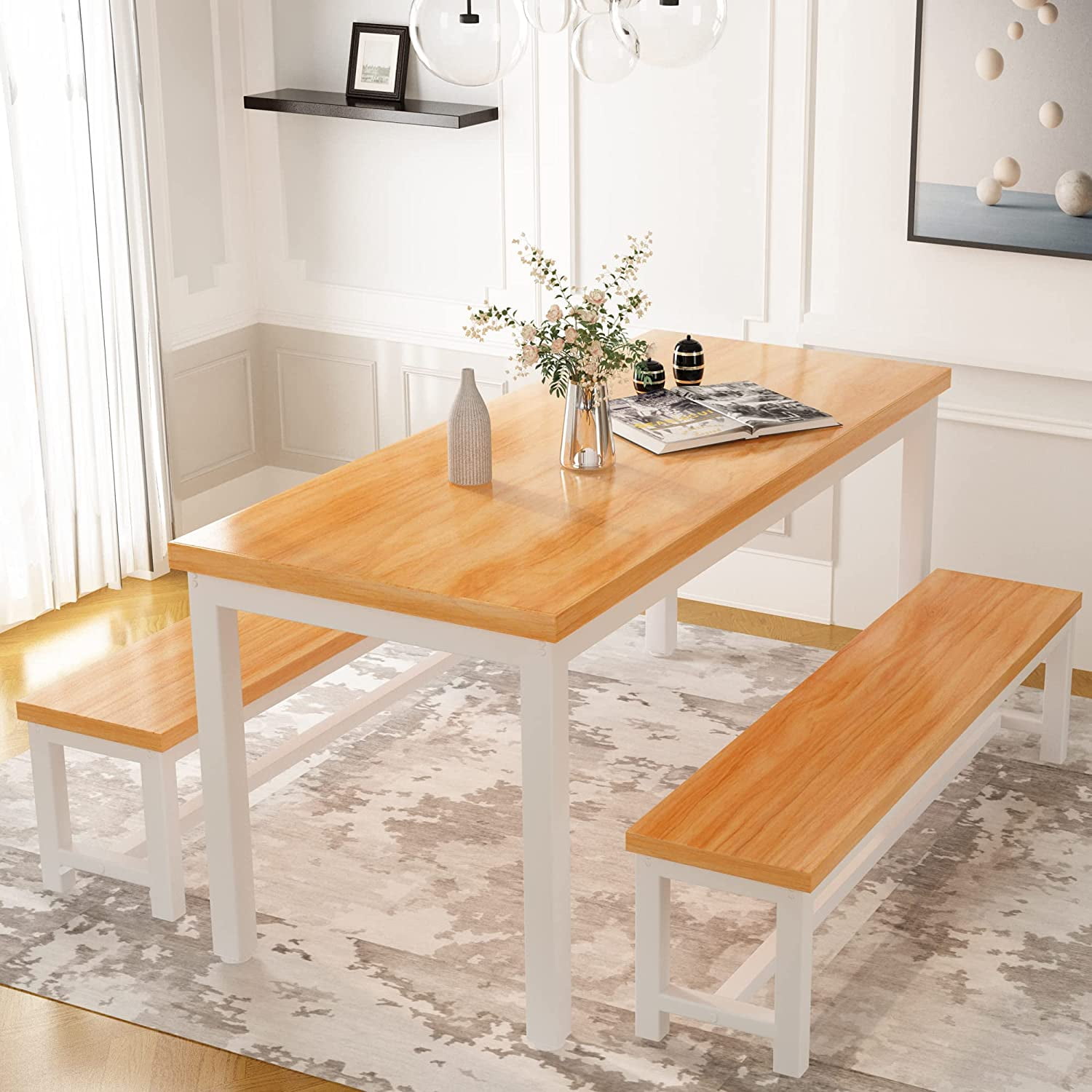 Recaceik 3 Piece Small Kitchen Style Wood Dining Set, Suitable for ...