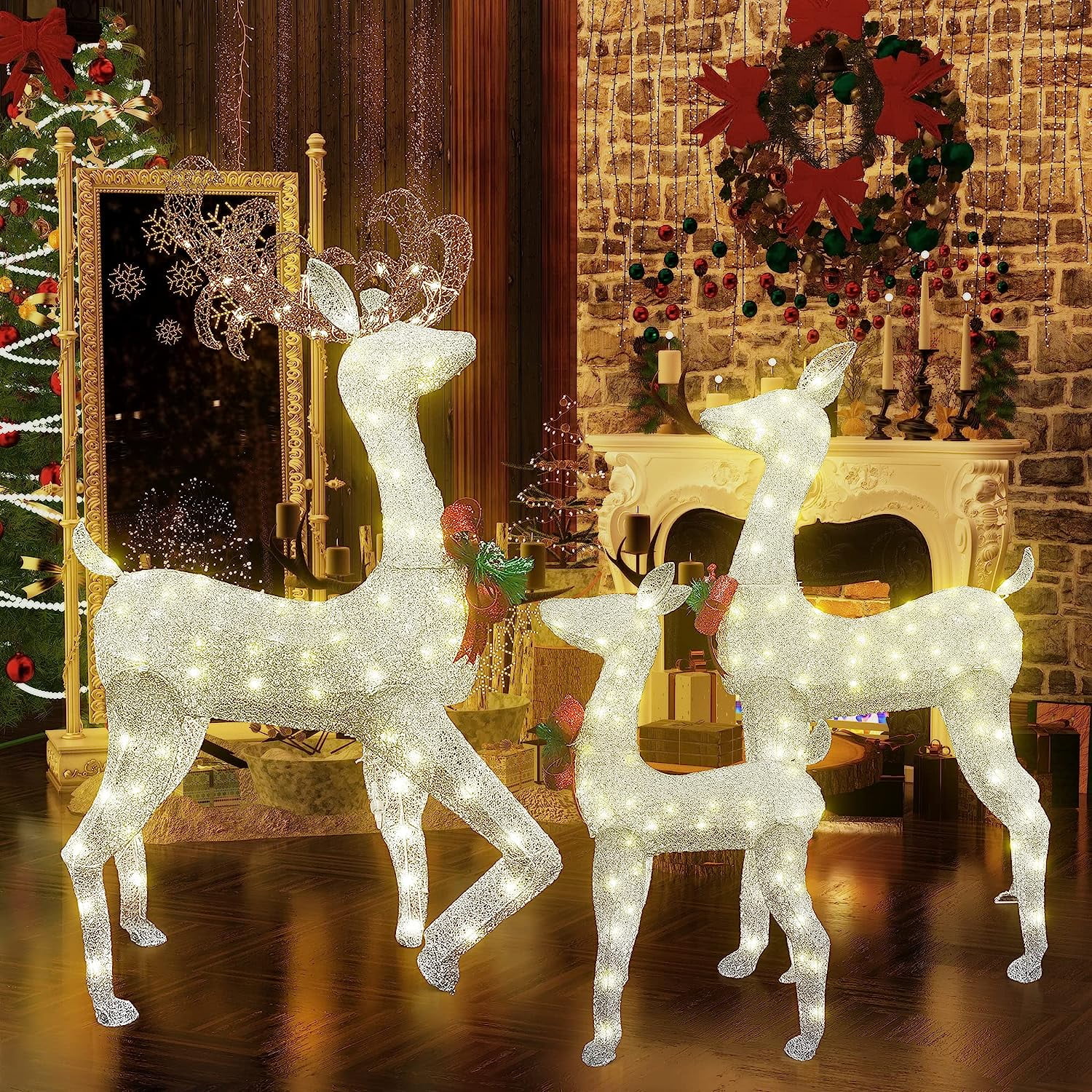 Recaceik 3 Piece Lighted Christmas Reindeer, Silver Christmas Deer ...