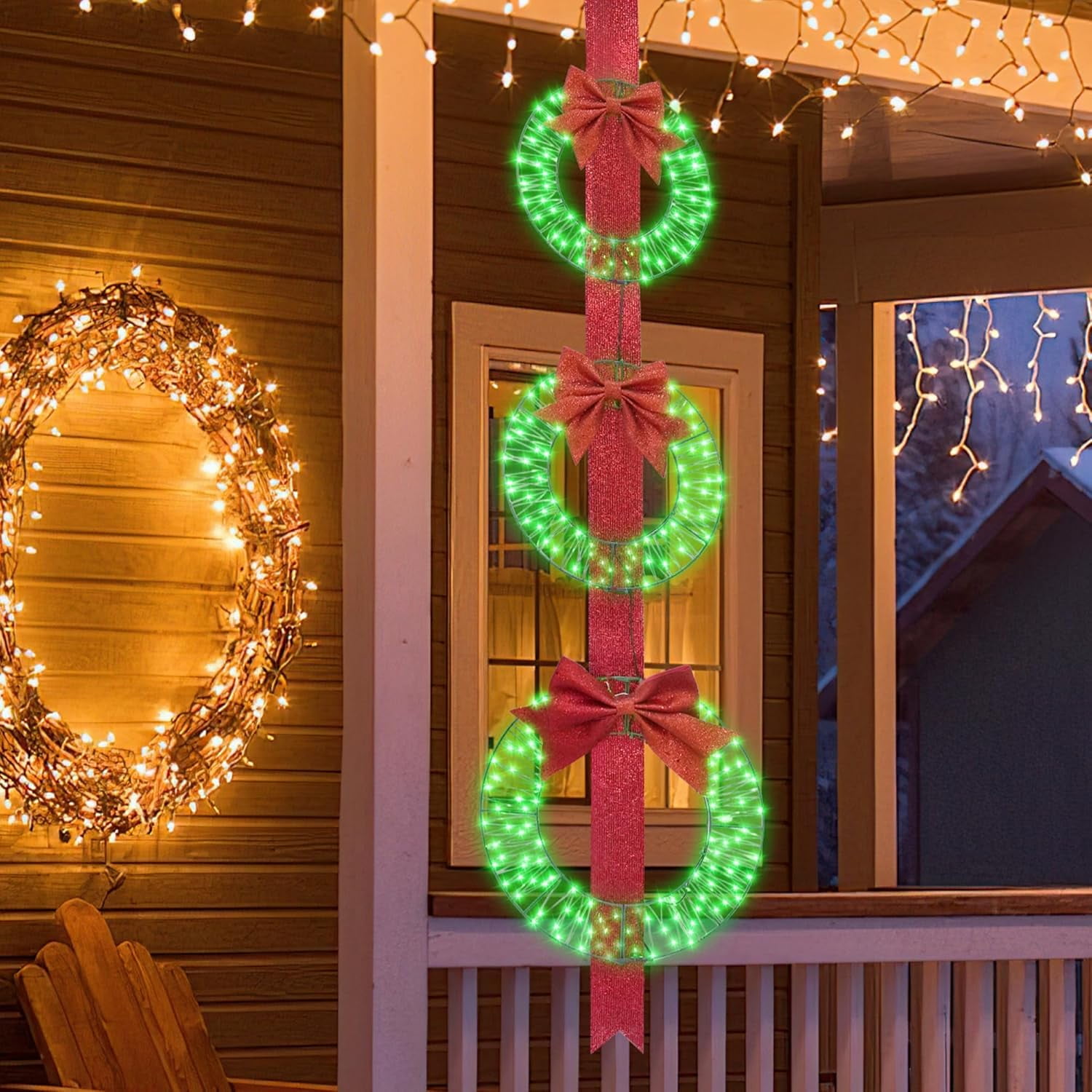Recaceik 3-Piece Lighted Christmas Wreaths, 61" Long with Red Bows ...