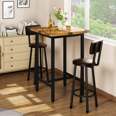 Pearington High Top Counter Bar & Pub Table Set with 2 Chairs, Dark ...