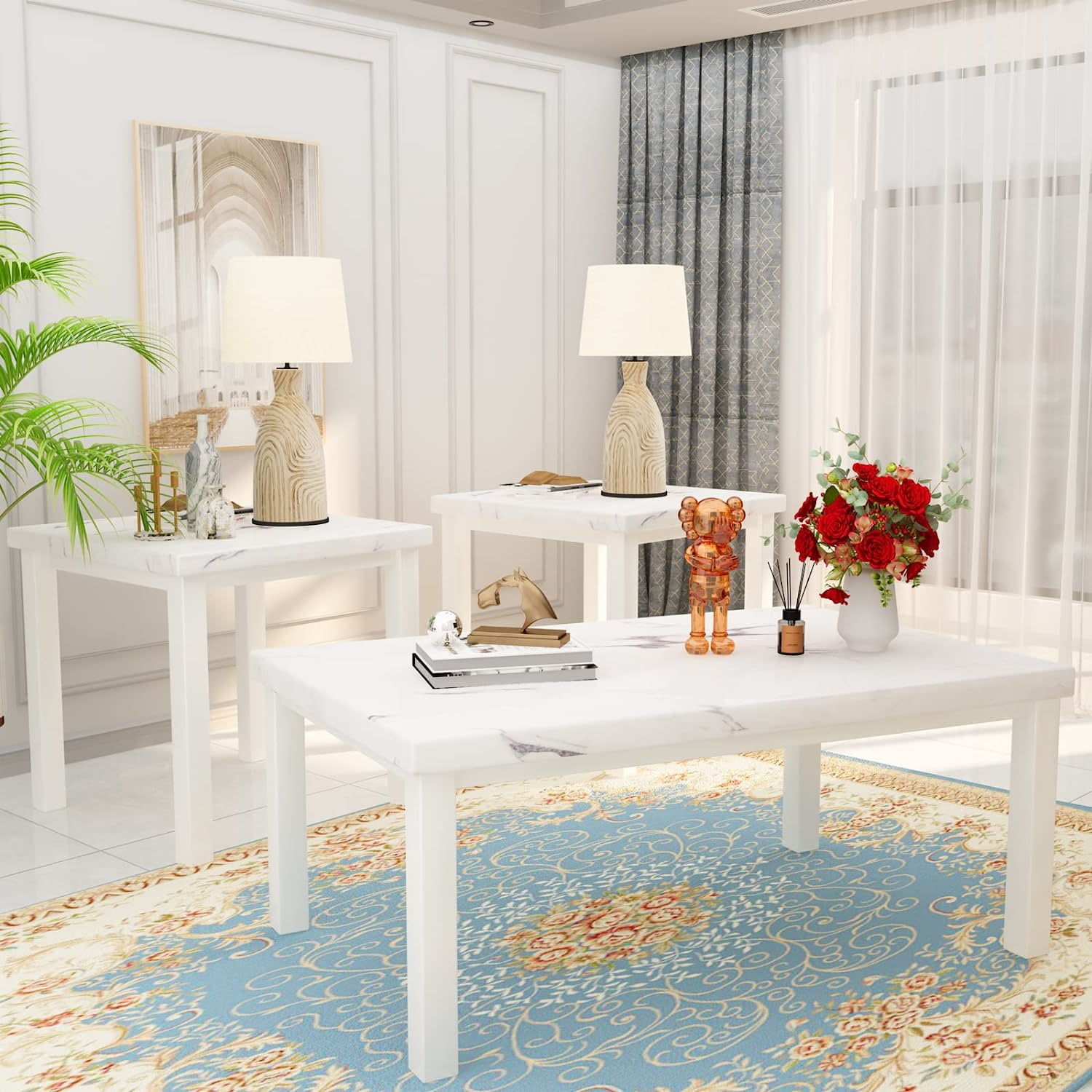 Recaceik 3-Piece Coffee Table Set, White with 2 End Tables - Walmart.com
