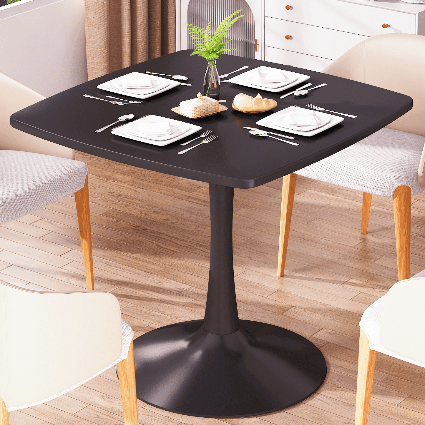Cvortll 31.5" Black Square Dining Table, Mid-Century Modern Dining ...