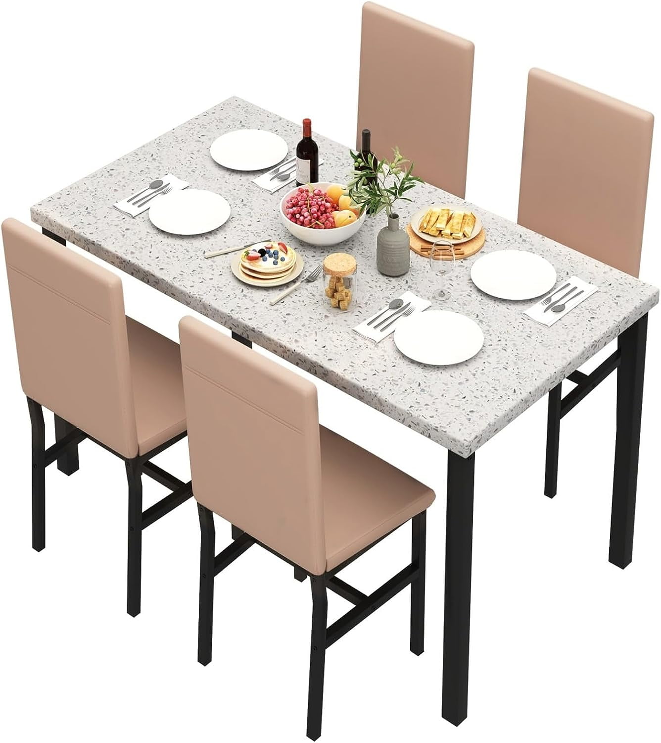 Recaceik 5 Pieces Dining Room Table Set for 4, Space Saving Kitchen ...