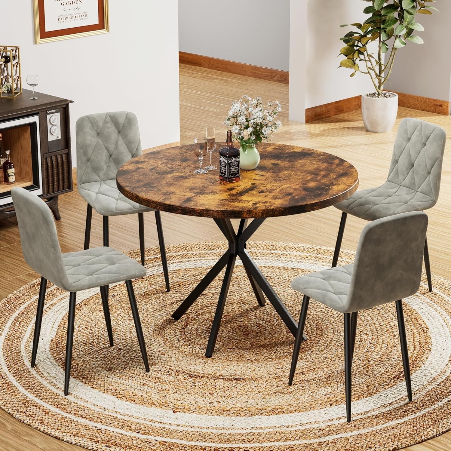 Recaceik 5 Pieces Round Dining Table Sets for 4, Mid-Century Modern ...