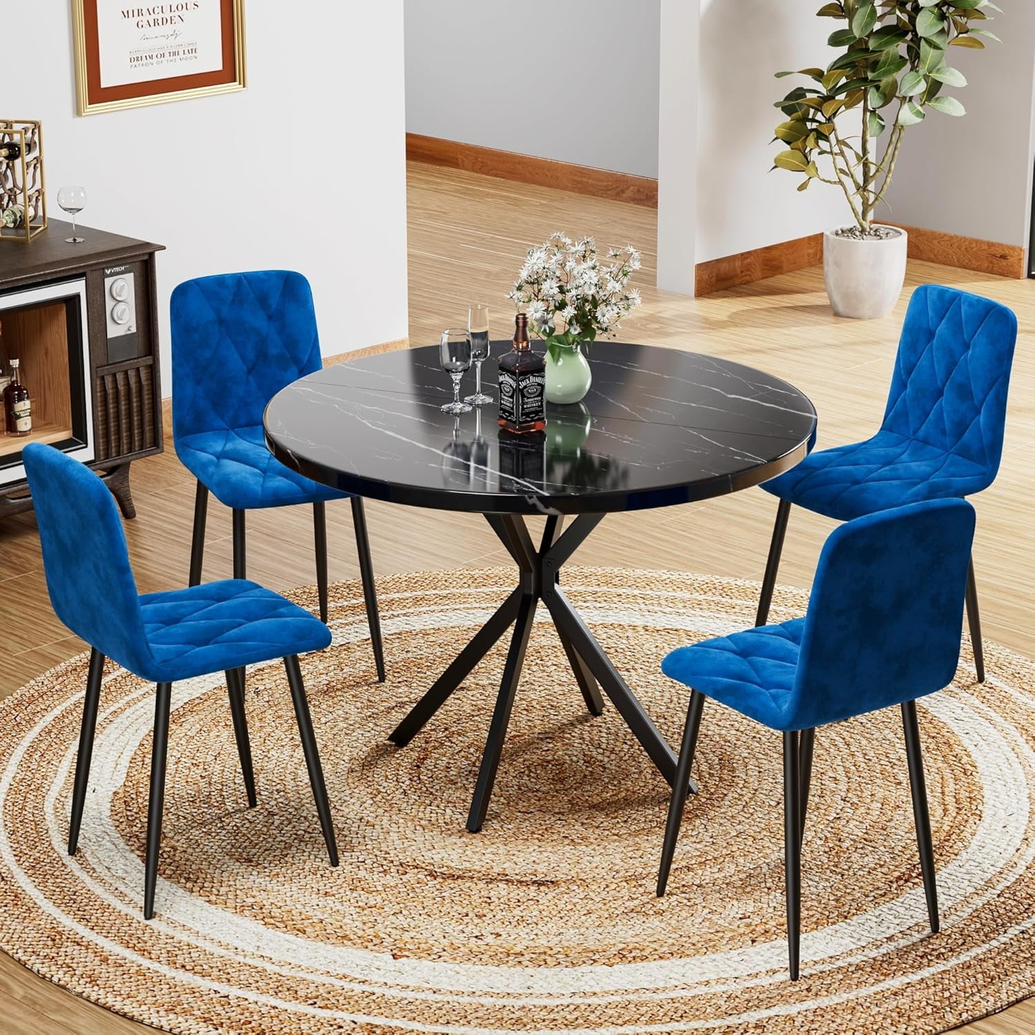 Recaceik 5 Pieces Round Dining Table Sets for 4, Mid-Century Modern ...