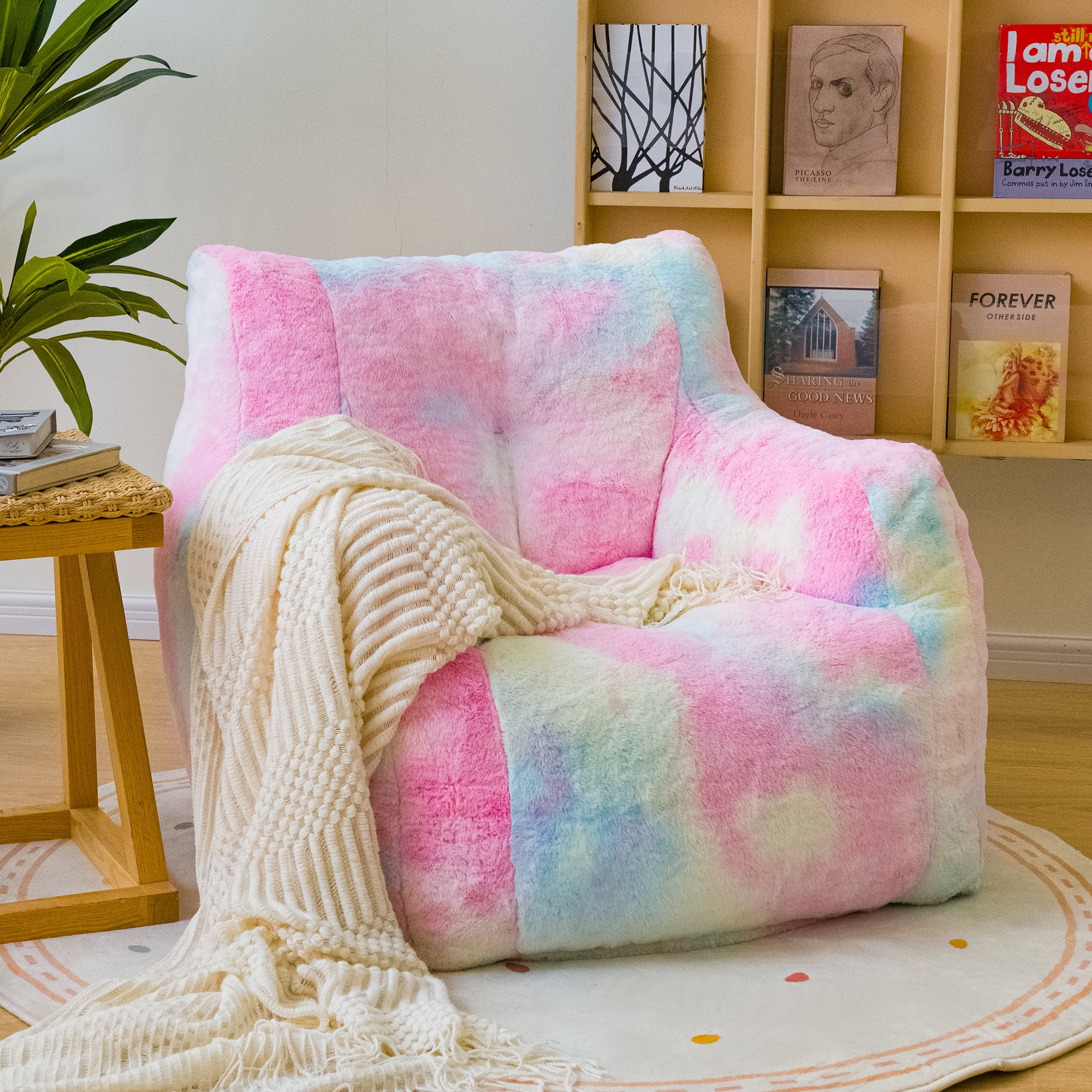 Recaceik Bean Bag Chair, 37" Rainbow Giant BeanBags, Faux Fur Cover ...