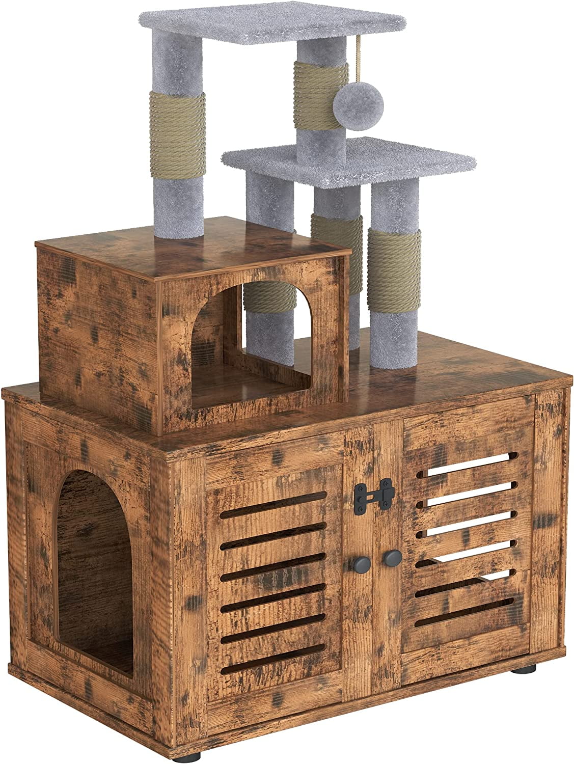 Recaceik Cat Litter Box Enclosure & Tree Tower, Double Level with ...