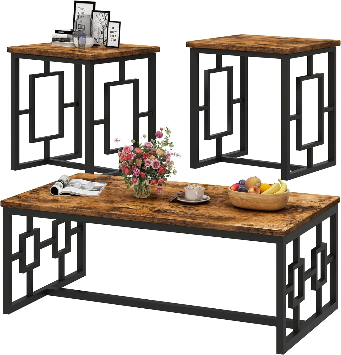 Recaceik Coffee Table Set, Coffee Table & Two End Side Table, Modern 3 ...