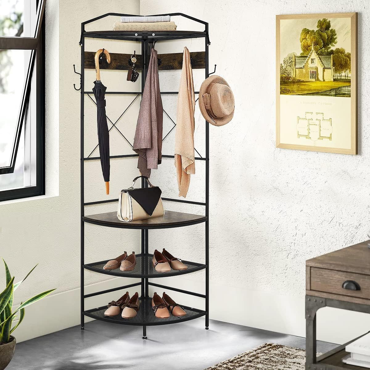 Recaceik Corner Coat Rack, Multifunctional Entryway Corner Shoe Rack ...