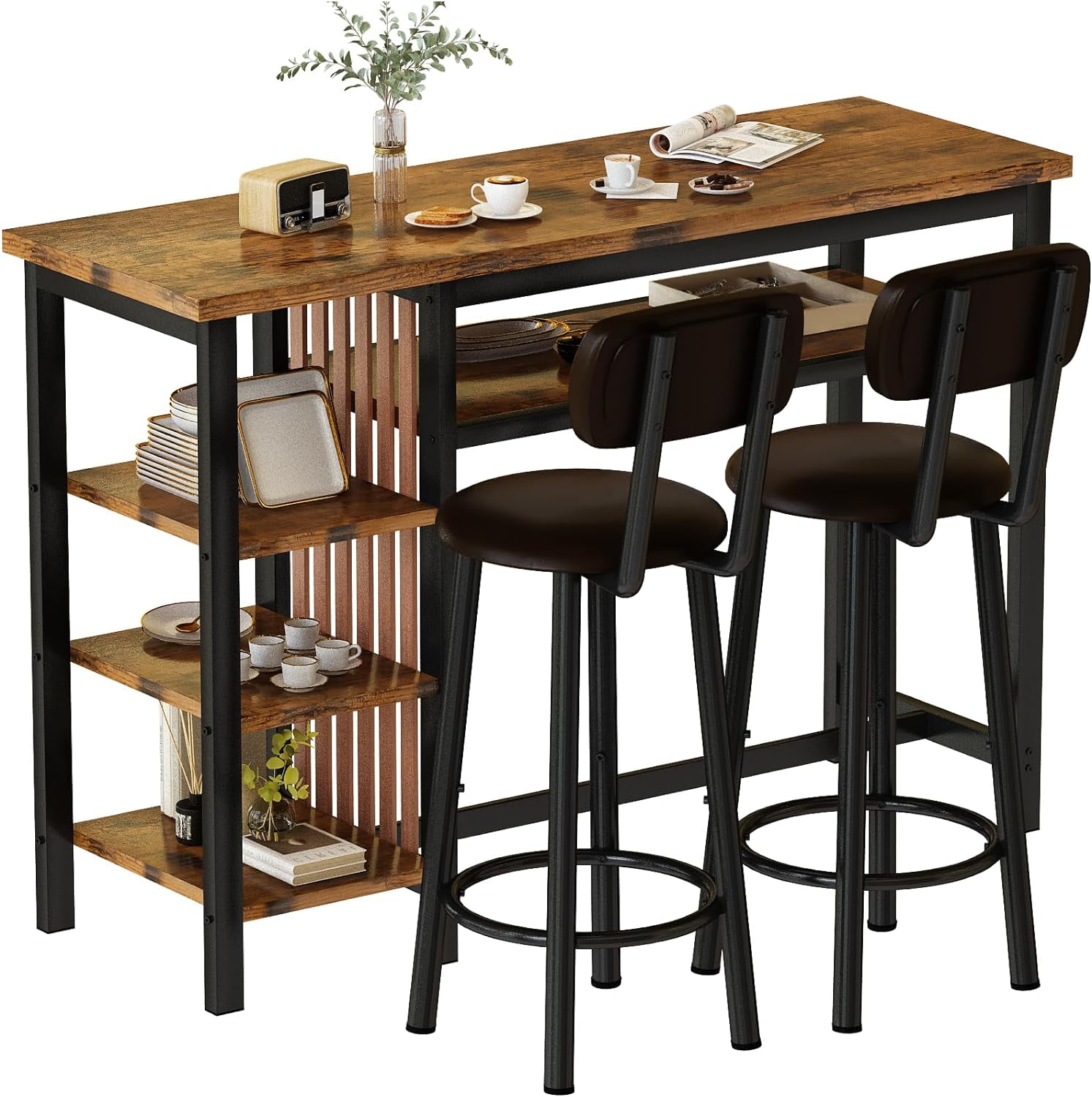 Recaceik Counter Height Dining Set - Bar Table and 2 Upholstered Stools ...