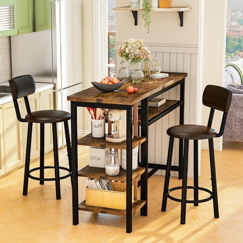 Recaceik Counter Height Dining Set - Bar Table and 2 Upholstered Stools ...