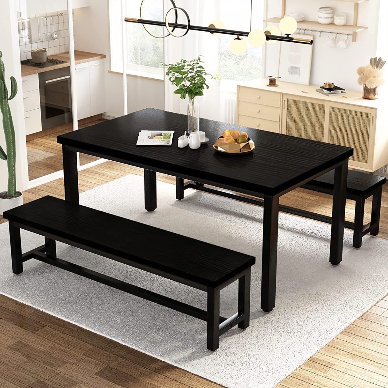 Cvortll Dining Room Table Set, Kitchen Table Set with 2 Benches for 4 ...