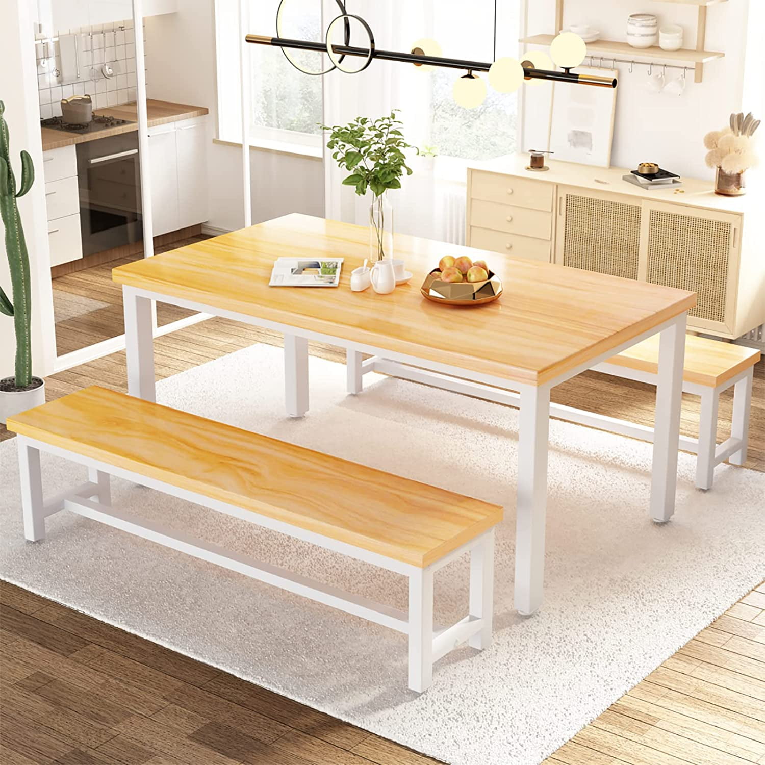 Recaceik Rustic Wood Dining Room Table Set, Kitchen Table with 2 ...