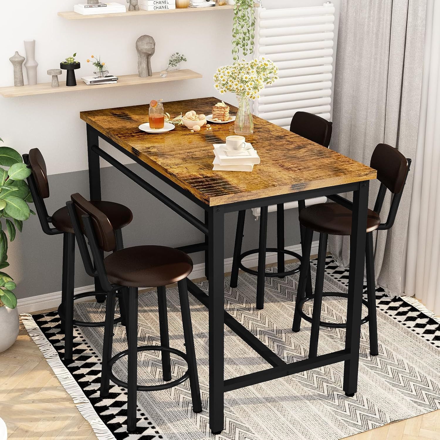 Recaceik Dining Table Set for 4 Bar Kitchen Table and Chairs for 4 ...