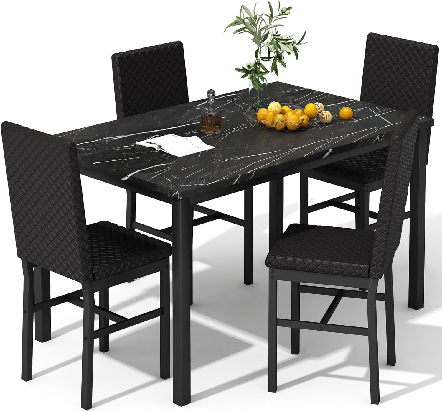 Recaceik Dining Table Set for 4, Modern 5 Piece Dining Table Set Faux ...